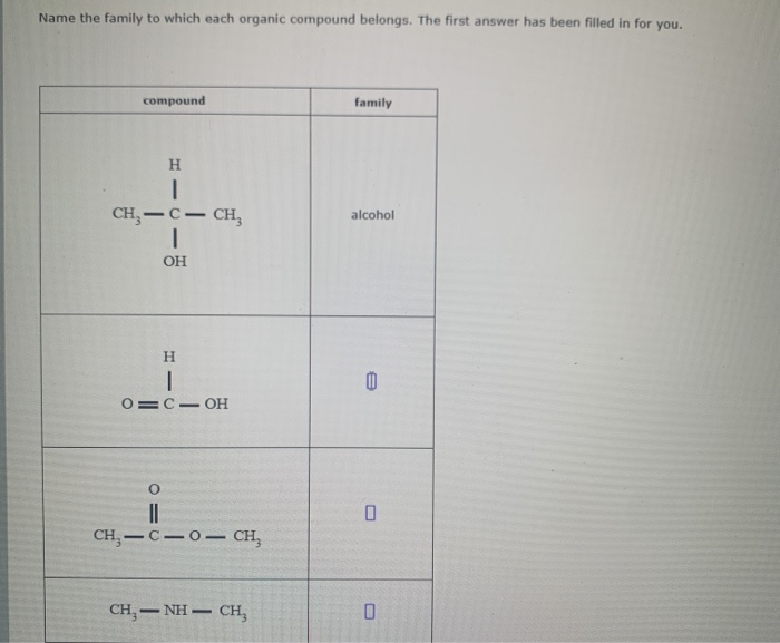 Solved Name the family to which each organic compound | Chegg.com