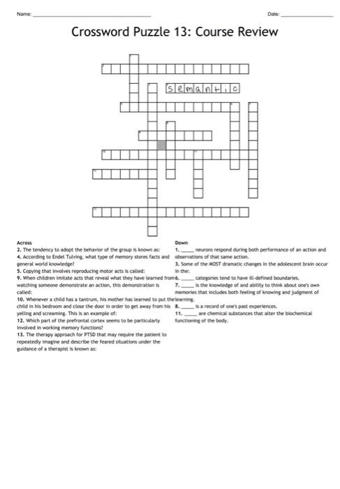 Crossword Puzzle 13: Course Review Across 2. The | Chegg.com