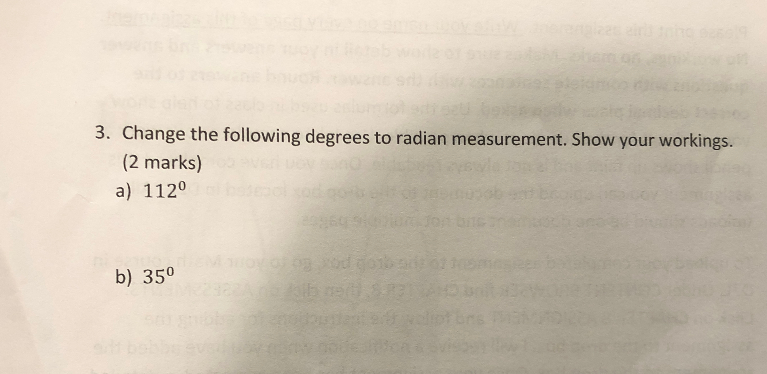 Solved Change the following degrees to radian measurement. | Chegg.com