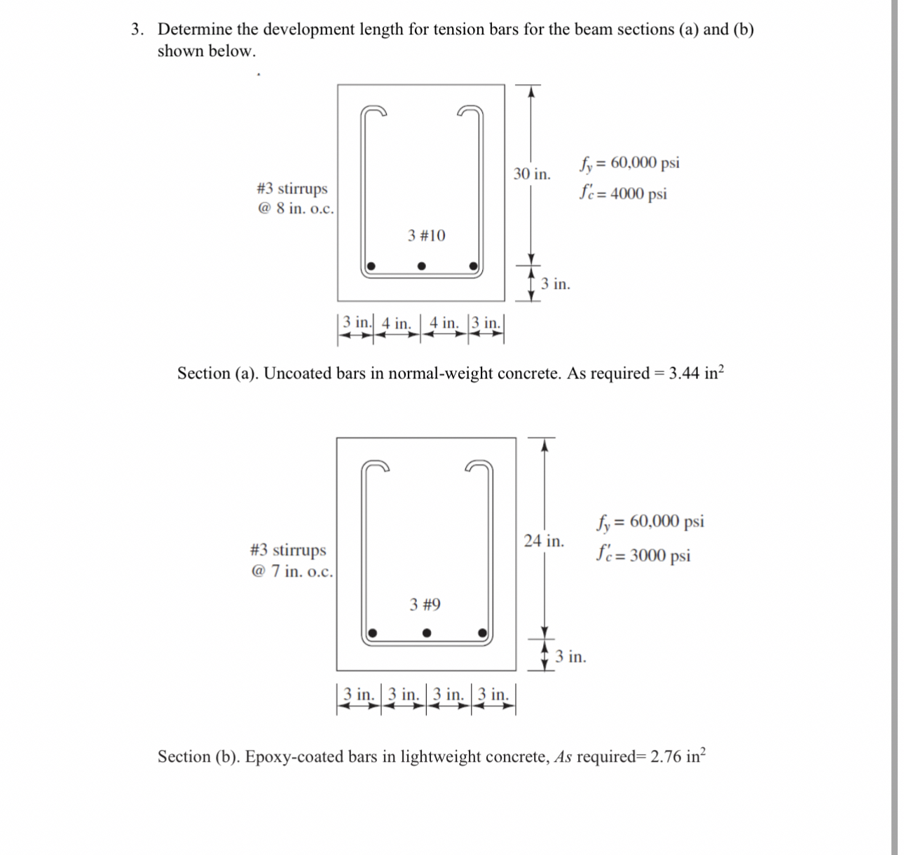 Determine the development length for tension bars for | Chegg.com