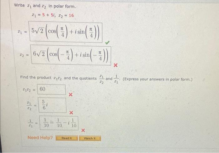 Solved Write z1 and z2 in polar form. | Chegg.com