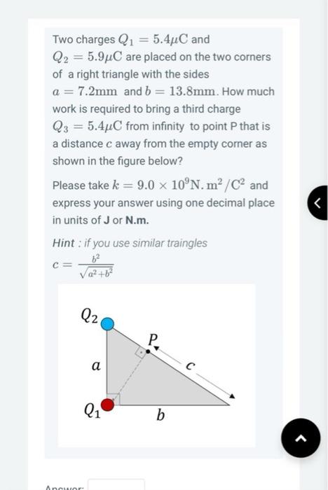 Solved Two charges Q1=5.4μC and Q2=5.9μC are placed on the | Chegg.com