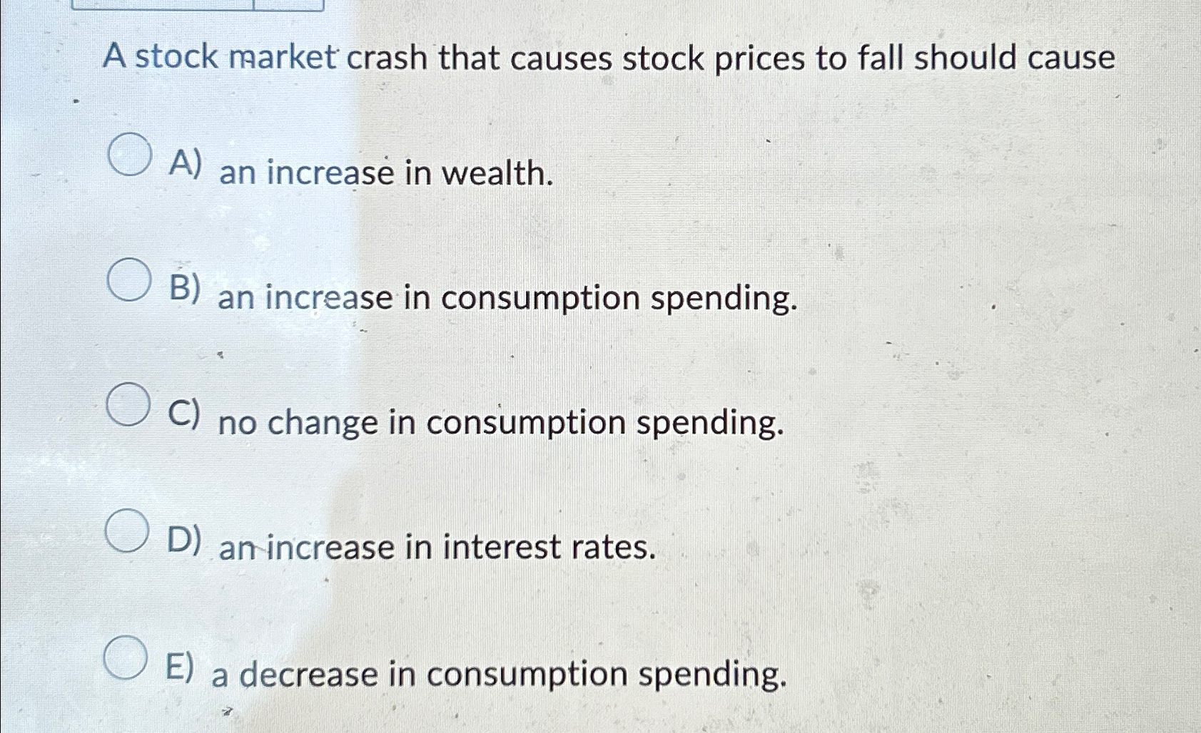 Solved A stock market crash that causes stock prices to fall | Chegg.com