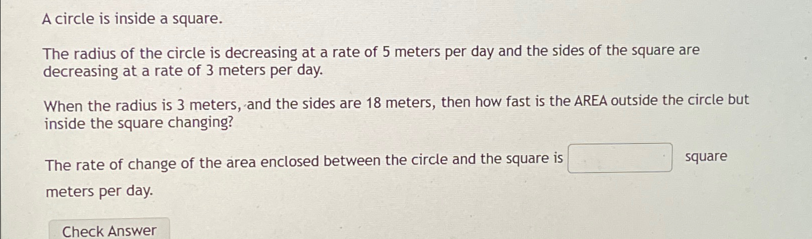 Solved A circle is inside a square.The radius of the circle | Chegg.com