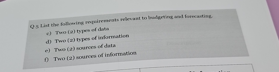 Solved Q 5 ﻿List the following requirements relevant to | Chegg.com