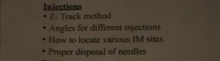 Solved Injections - Z- Track method - Angles for different | Chegg.com