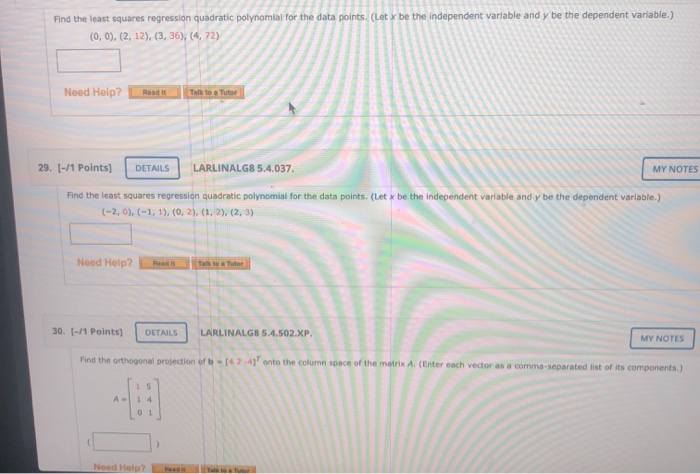 Solved Find the least squares regression quadratic | Chegg.com