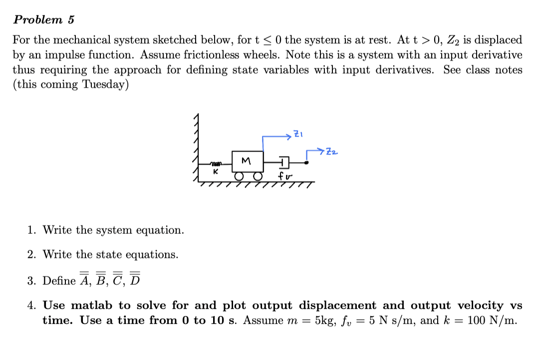 Problem 4For the mechanical system sketched below, | Chegg.com