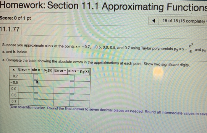 Solved Homework: Section 11.1 Approximating Functions Score: | Chegg.com