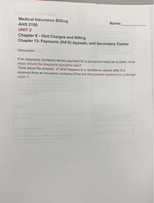 Solved Medical Insurance Billing AHS 2150 Name: UNIT 2 | Chegg.com