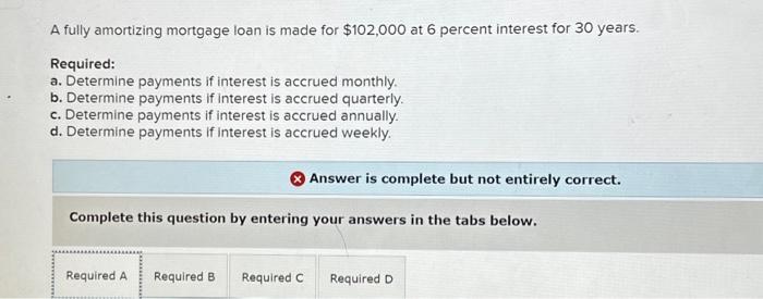 Solved A fully amortizing mortgage loan is made for $102,000 | Chegg.com