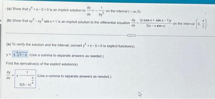 Solved dy (a) Show that y+x-5=0 is an implicit solution to | Chegg.com Solved dy (a) Show that y+x-5=0 is an implicit solution to | Chegg.com