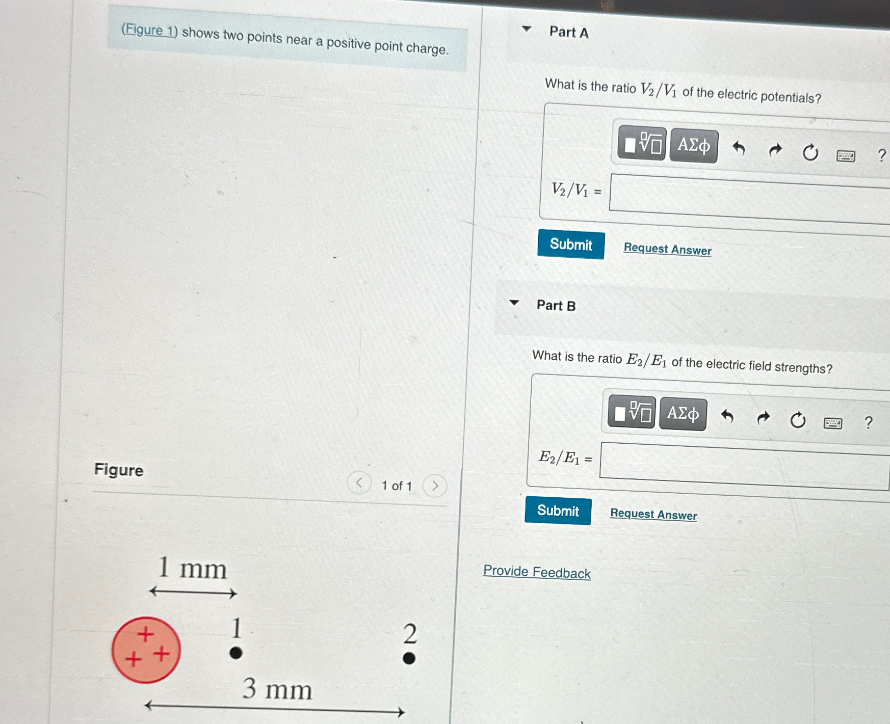 Solved (Figure 1) ﻿shows two points near a positive point | Chegg.com