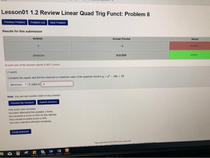 Solved Lesson01 1.2 Review Linear Quad Trig Funct: Problem 8 | Chegg.com