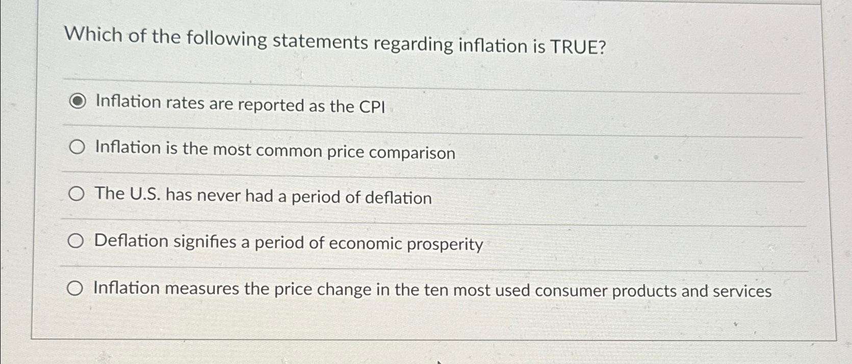 Solved Which of the following statements regarding inflation | Chegg.com