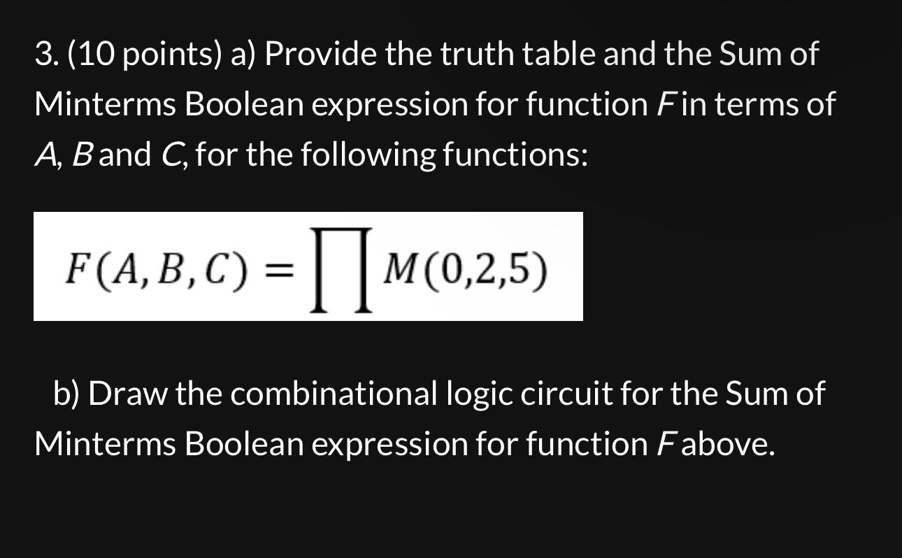 Solved (10 ﻿points) ﻿a) ﻿Provide the truth table and the Sum | Chegg.com