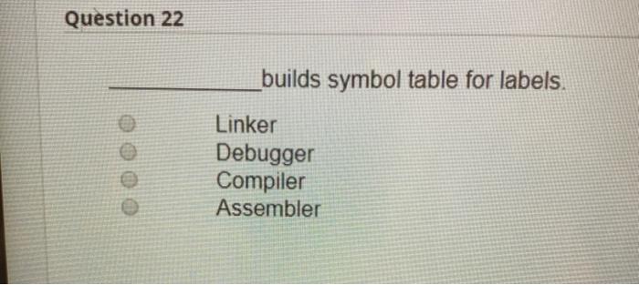 Solved Question 22 builds symbol table for labels. Linker | Chegg.com