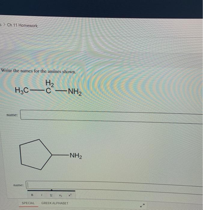 Solved s > Ch 11 Homework Write the names for the amines | Chegg.com