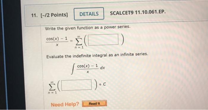 Solved 11. [-12 Points) DETAILS SCALCET9 11.10.061.EP. Write | Chegg.com