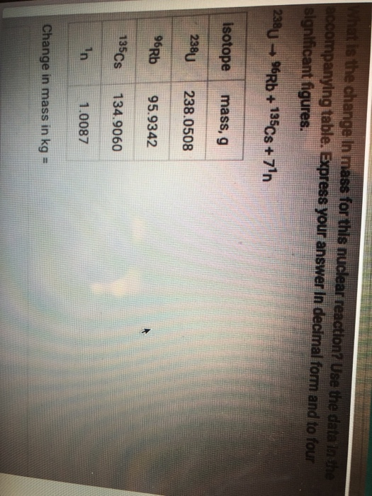Solved What is the change in mass for this nuclear reaction? | Chegg.com