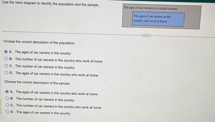 Solved Use the Venn diagram to identify the population and | Chegg.com