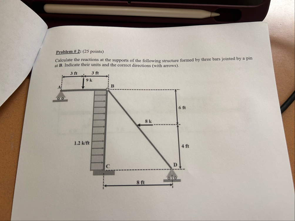 [Solved]: Problem # 2: (25 points) Calculate the reactions