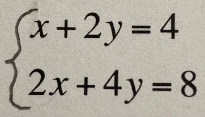 Solved x + 2y = 4 2x + 4y = 8 | Chegg.com