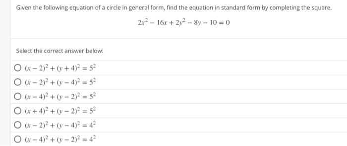 Equation Of A Circle General Form