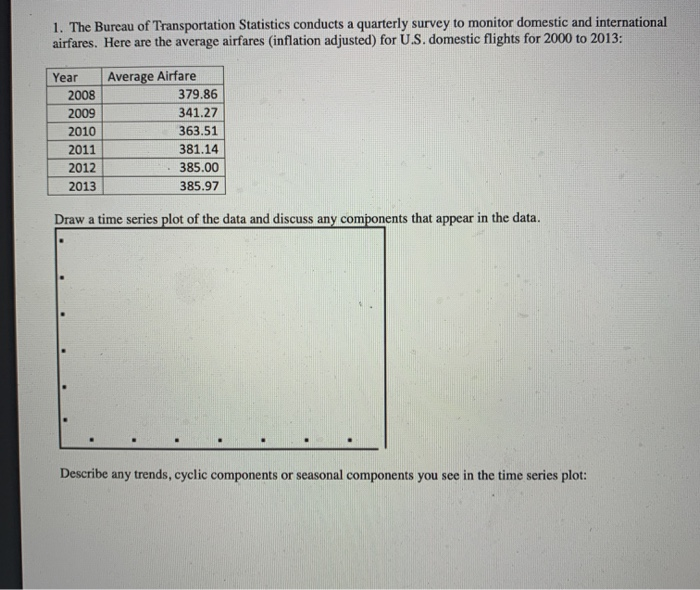 Solved 1. The Bureau of Transportation Statistics conducts a | Chegg.com