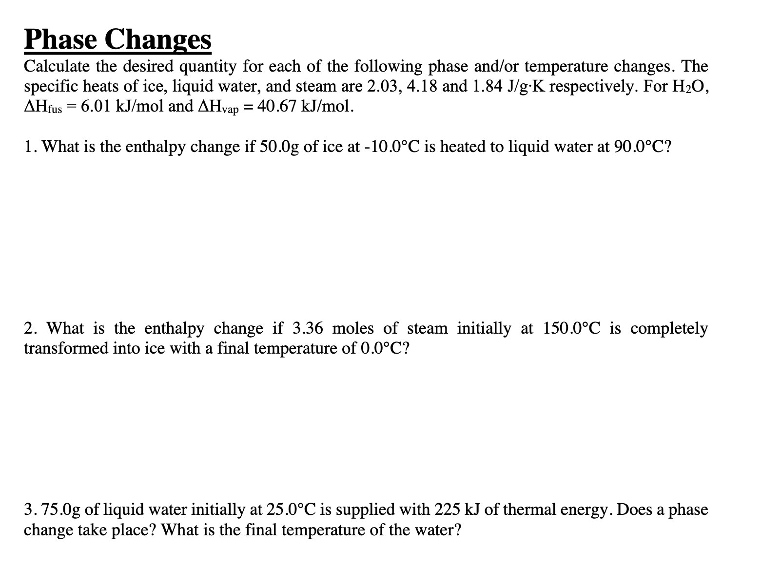 Phase ChangesCalculate the desired quantity for each | Chegg.com