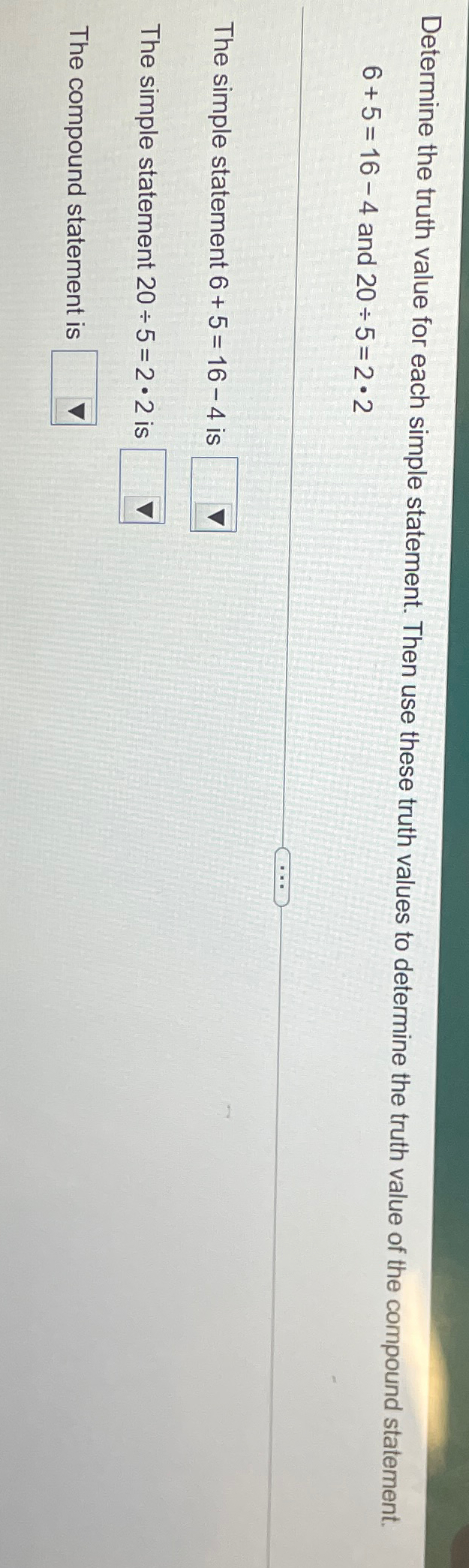 Solved Determine the truth value for each simple statement. | Chegg.com