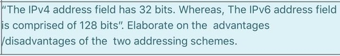 Solved "The IPv4 address field has 32 bits. Whereas, The | Chegg.com