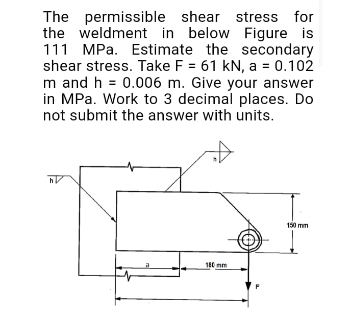 Solved The permissible shear stress for the weldment in the | Chegg.com