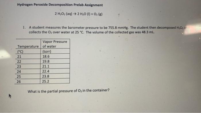 Solved Hydrogen Peroxide Decomposition Prelab Assignment | Chegg.com