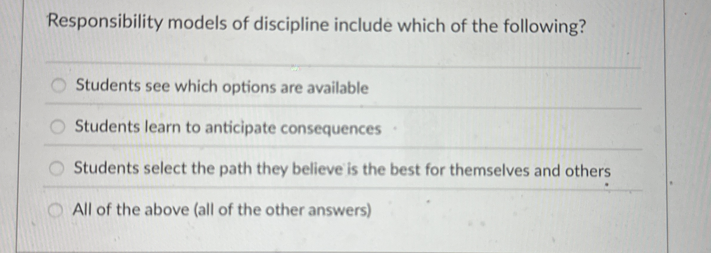 Solved Responsibility models of discipline include which of | Chegg.com