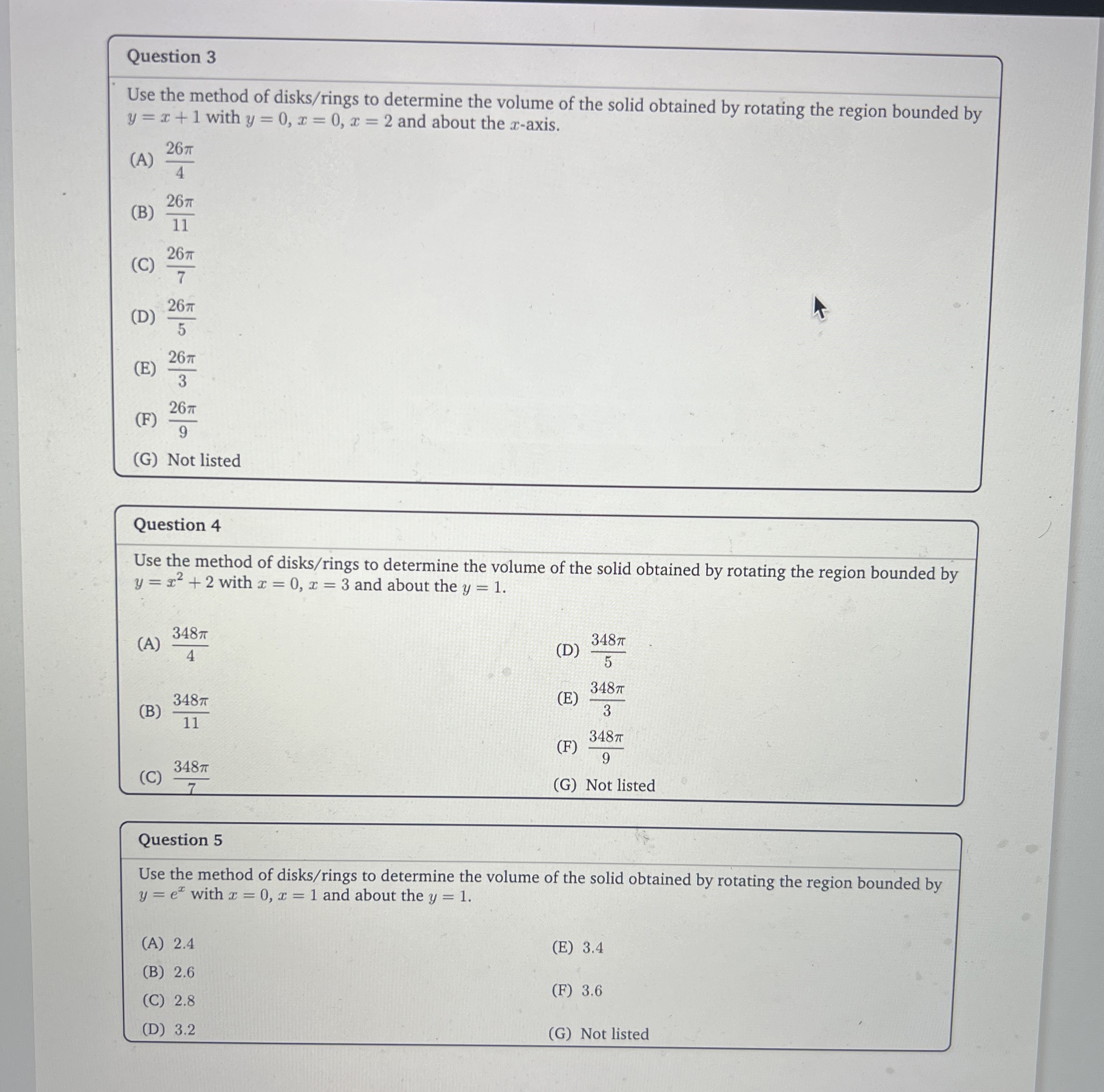 Question 3Use the method of disks/rings to determine | Chegg.com
