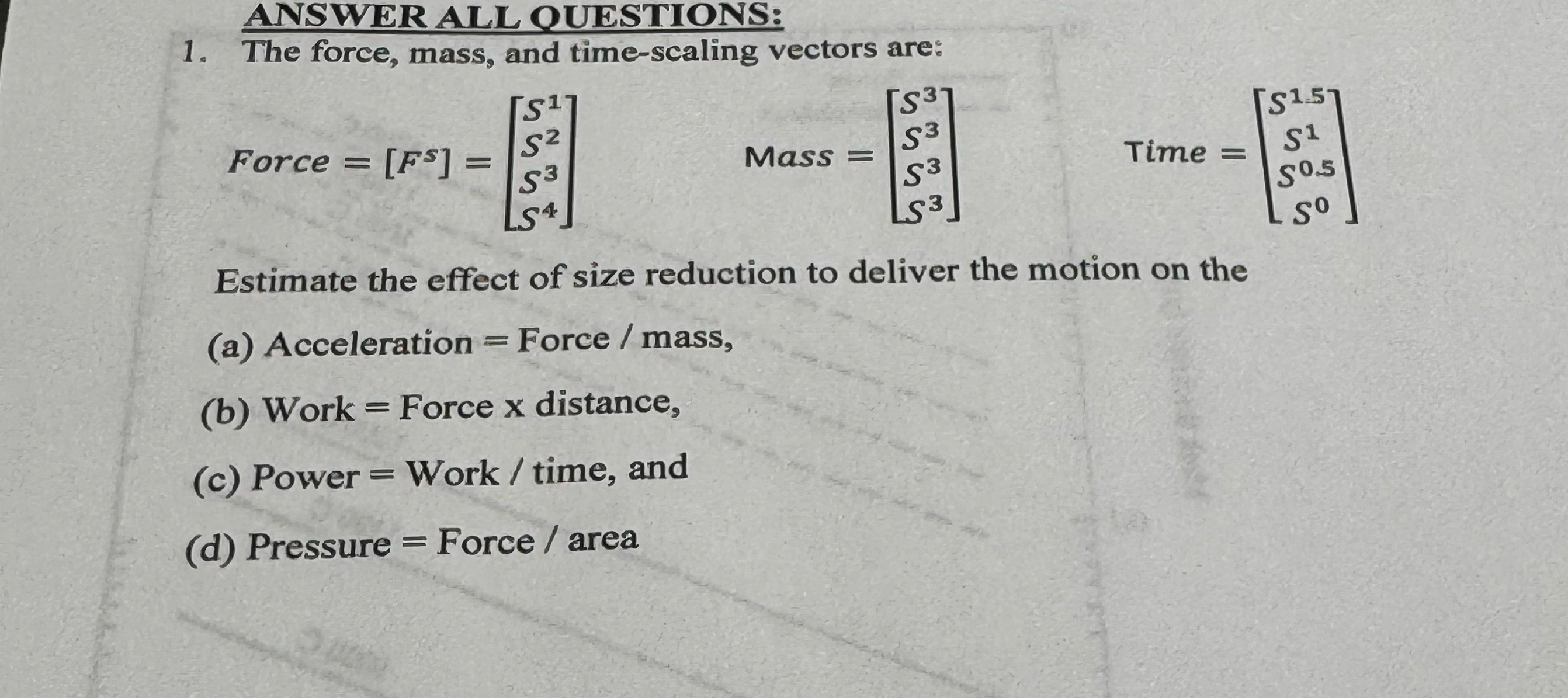 Solved The force, mass, and time-scaling vectors are: ﻿Force | Chegg.com