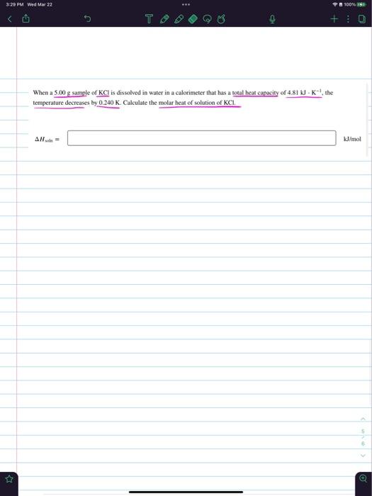 Solved When a 5.00 e sample of KCl is dissolved in water in | Chegg.com