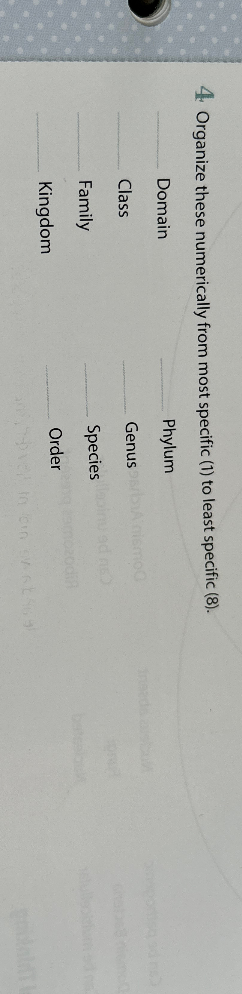 Solved Organize these numerically from most specific (1) ﻿to | Chegg.com