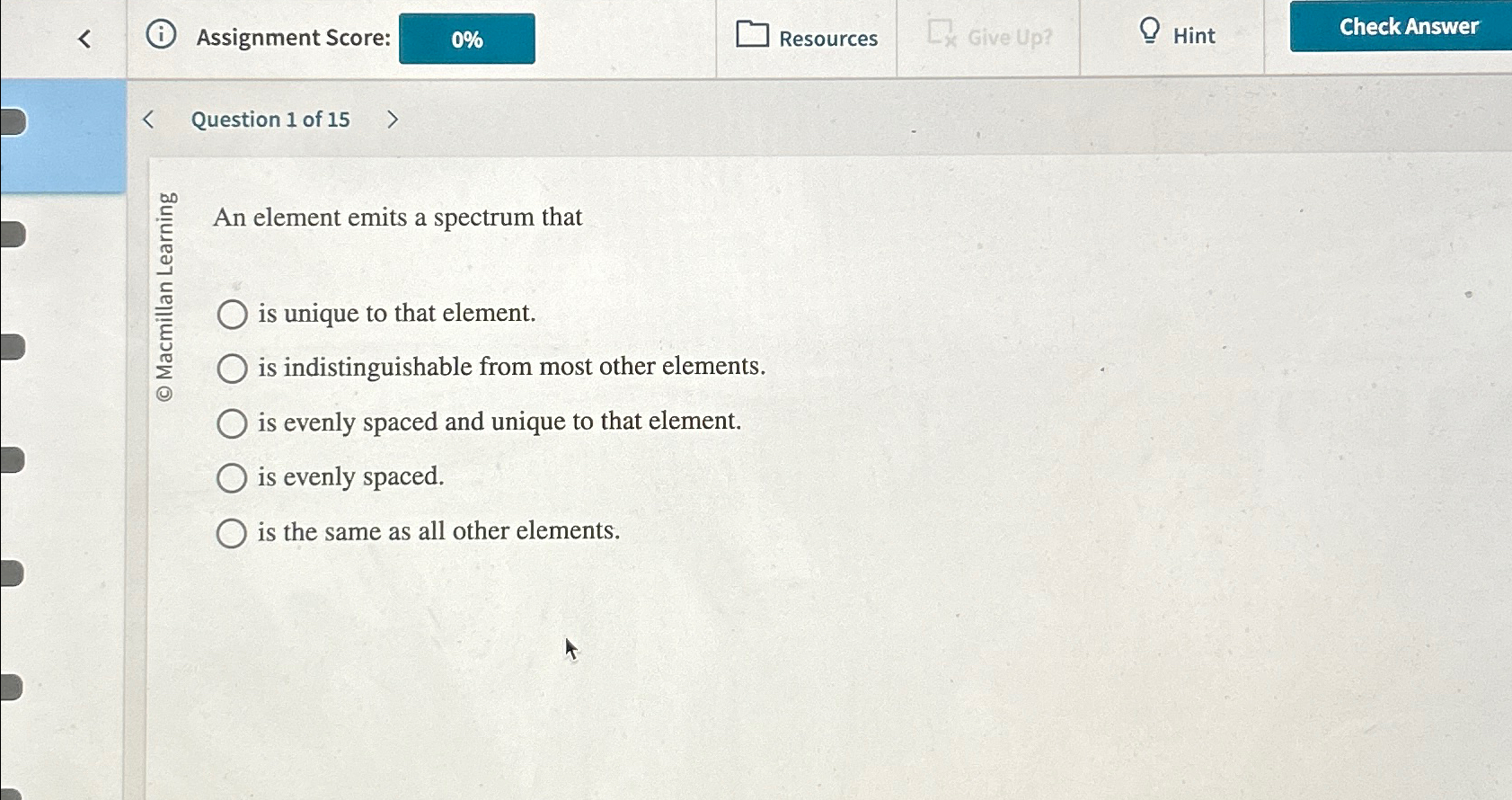 Solved Assignment Score:ResourcesGive Up?HintQuestion 1 ﻿of | Chegg.com