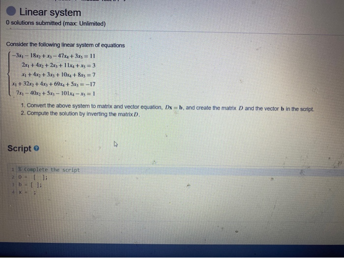 Solved Linear system O solutions submitted (max: Unlimited) | Chegg.com