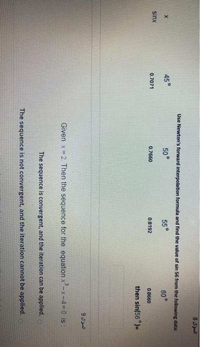 Solved السوال 8 Use Newton's forward interpolation formula | Chegg.com