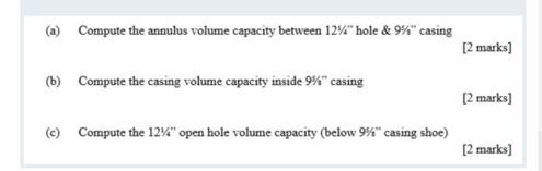 Solved (a) Compute the annulus volume capacity between 12%" | Chegg.com