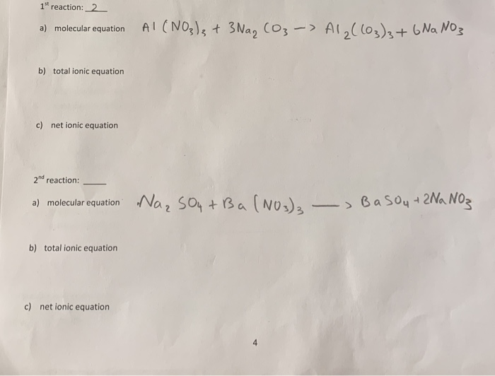 Solved 11 reaction: _2 a) molecular equation Al ( NO3)3 + | Chegg.com