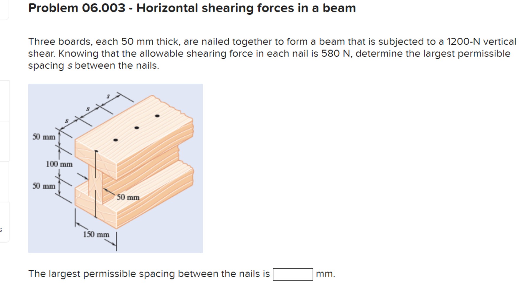 Solved Problem 06.003 - ﻿Horizontal shearing forces in a | Chegg.com