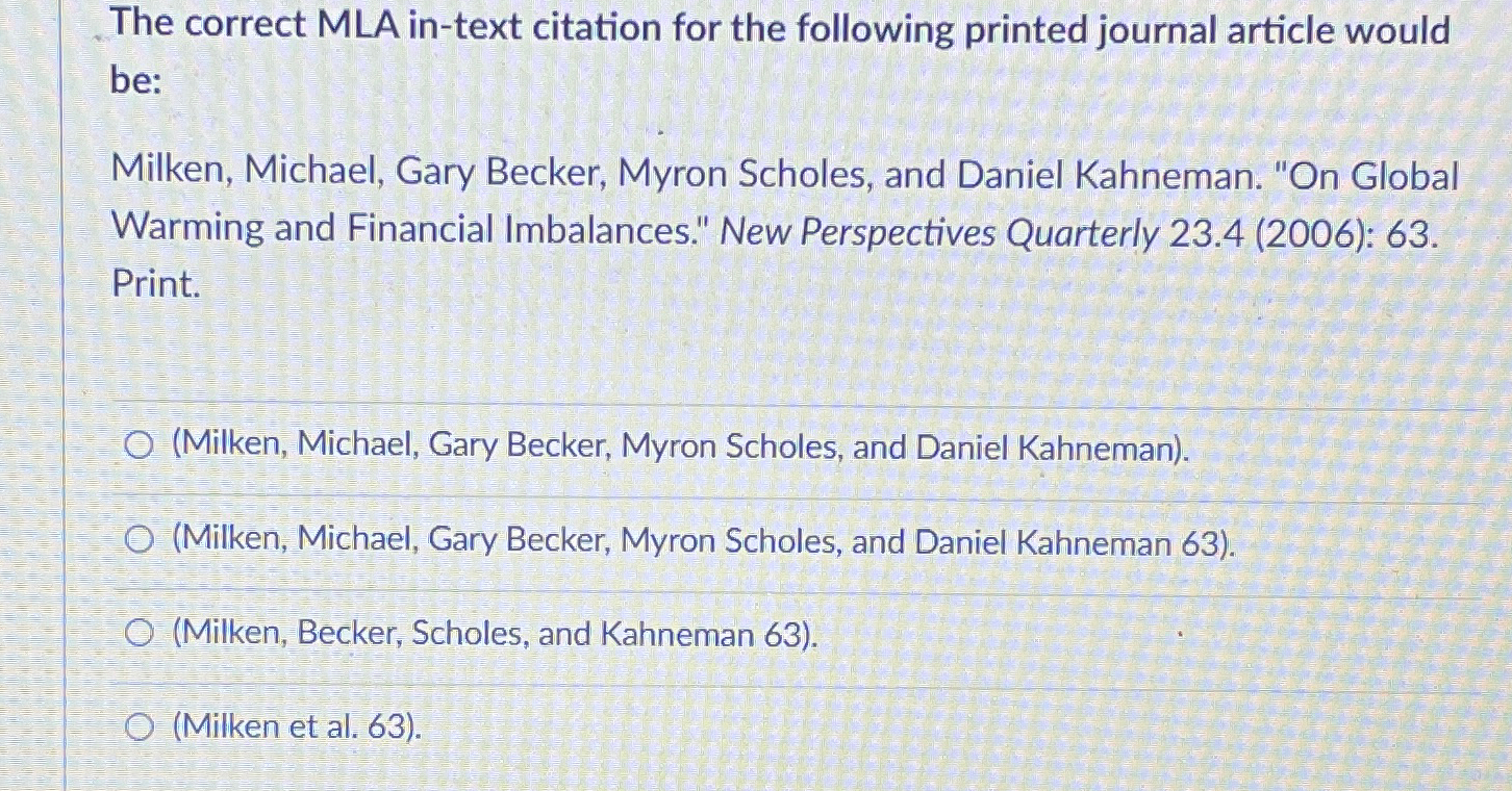 The correct MLA in-text citation for the following | Chegg.com