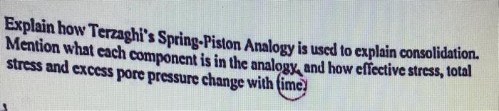 Solved Explain how Terzaghi's Spring-Piston Analogy is used | Chegg.com