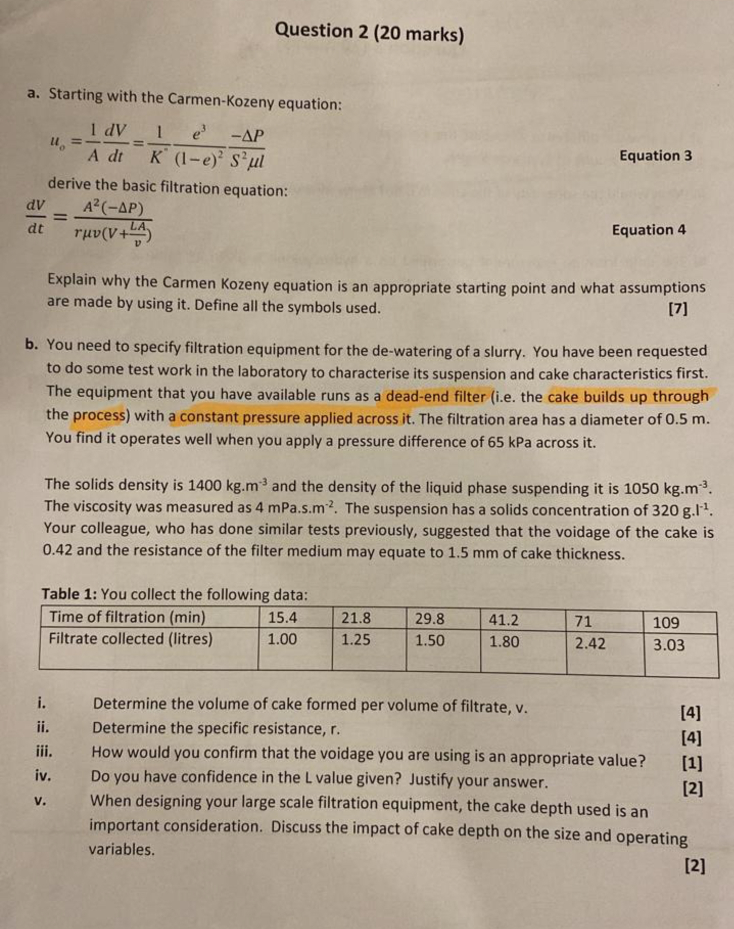 Solved Question marks)a. ﻿Starting with the Carmen-Kozeny | Chegg.com