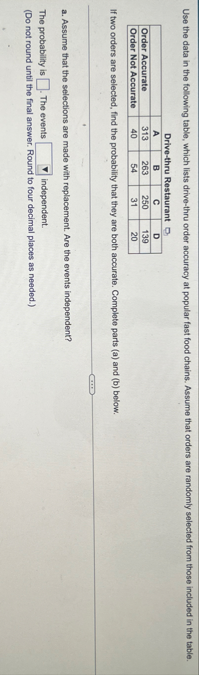 Solved Use the data in the following table, which lists | Chegg.com