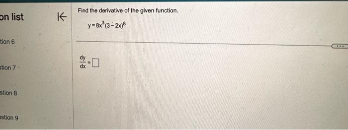 Solved Find the derivative of the given function. | Chegg.com